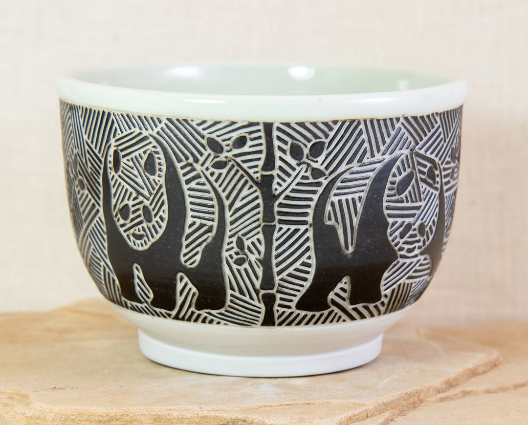 Black and White Panda Bowl Hand Carved Porcelain Sgraffito Bowl ...