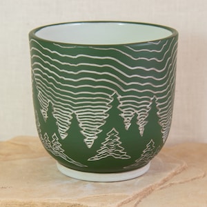 Hand Carved Sgraffito Porcelain Pot - Green and White Bowl - Handmade ...