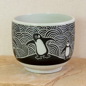 Hand Carved Porcelain Penguin Bowl - Black and White Sgraffito Bowl ...