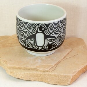 Hand Carved Porcelain Penguin Bowl - Black and White Sgraffito Bowl ...