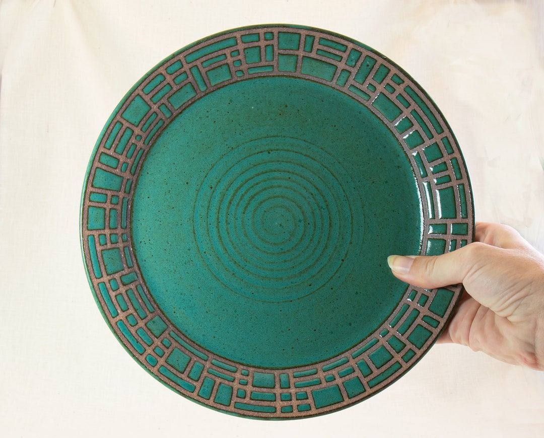 Large Geometric Pottery Platter Stoneware Serving Dish Handmade Ceramic ...
