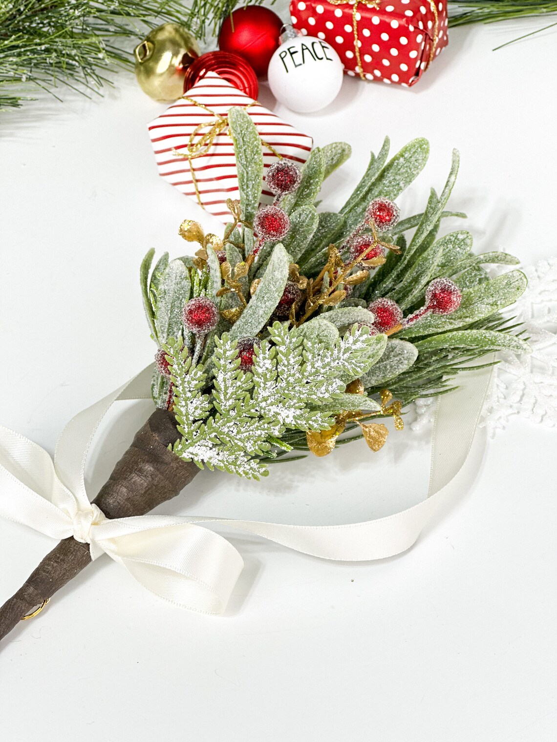 MISTLETOE, Frosted RED Mistletoe, Faux Mistletoe, CHRISTMAS, Christmas ...