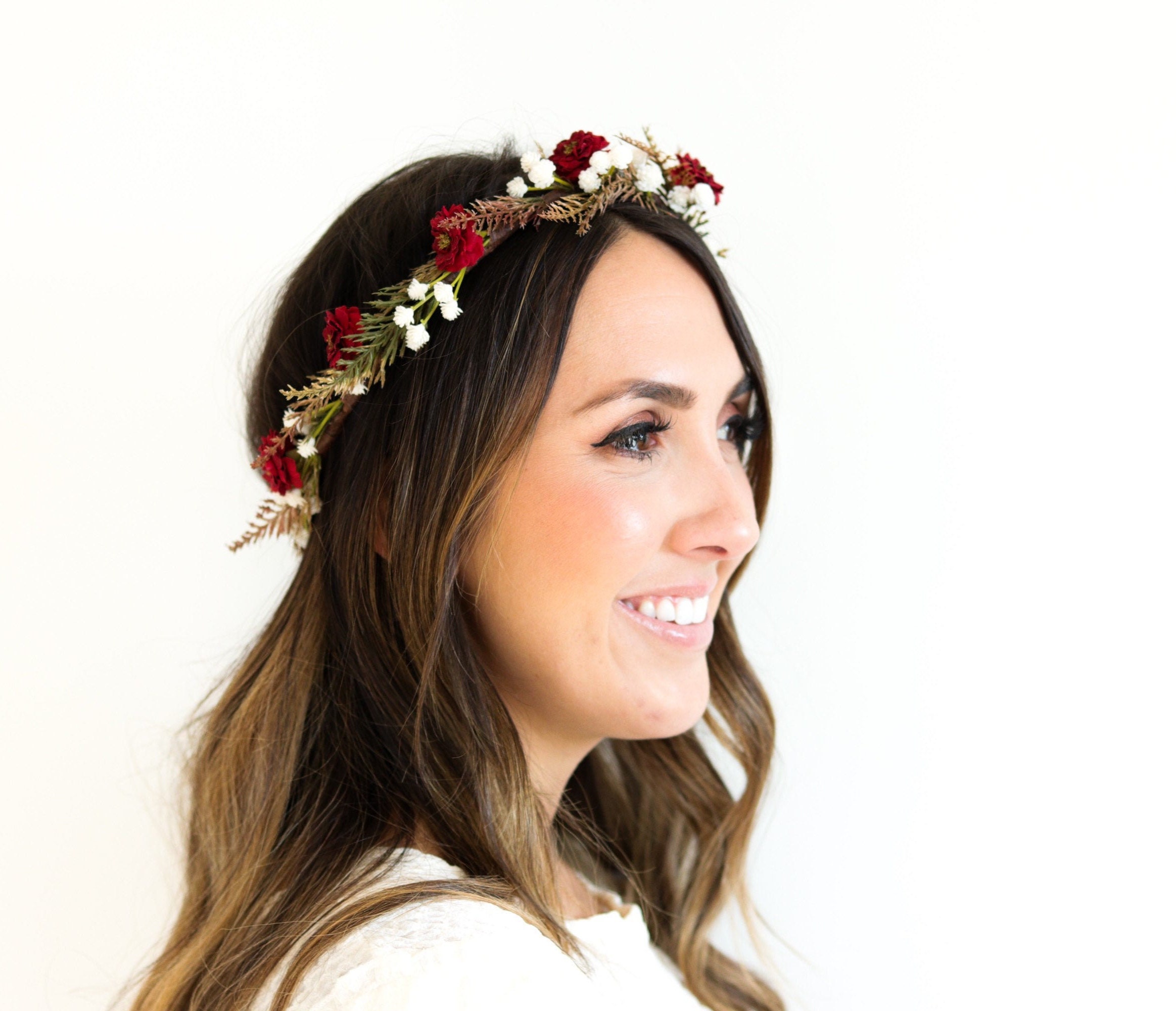 MAROON FLOWER CROWN, Woodsy Crown, Bride, Flower Girl Crown, Bridal ...