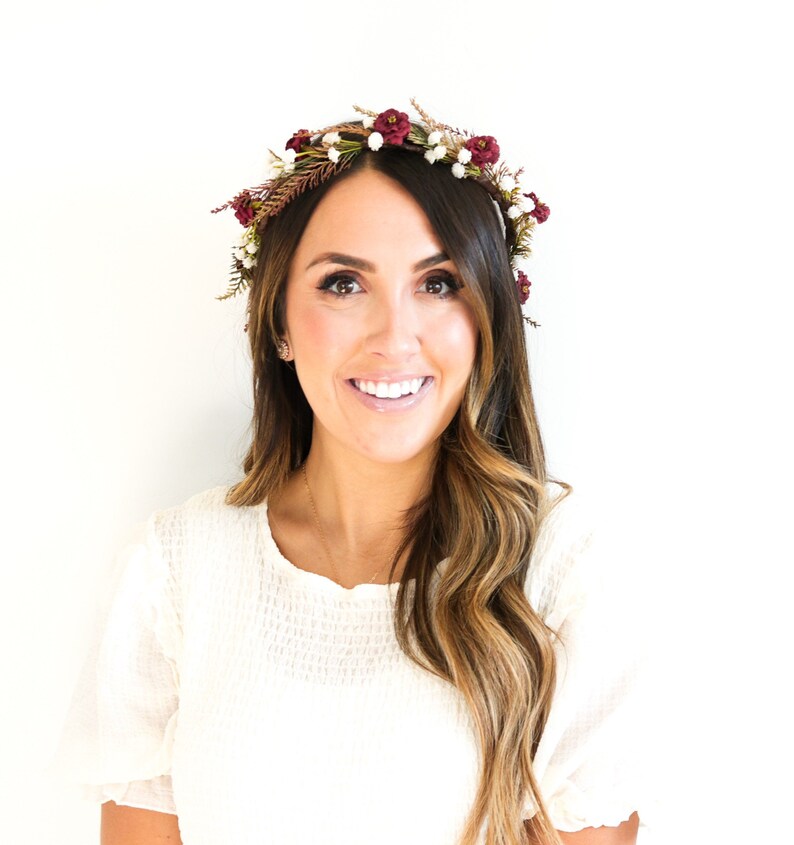 MAROON FLOWER CROWN Woodsy Crown Bride Flower Girl Crown - Etsy