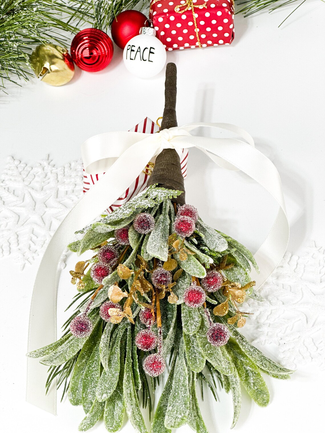 MISTLETOE, Frosted RED Mistletoe, Faux Mistletoe, CHRISTMAS, Christmas ...