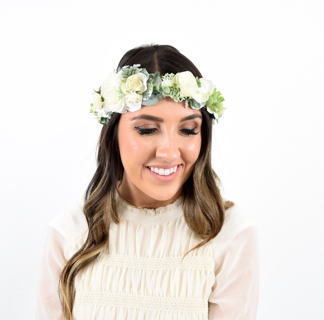 Ivory Crown, Flower Crown, Floral Crown, Succulent Crown, Bride Crown ...