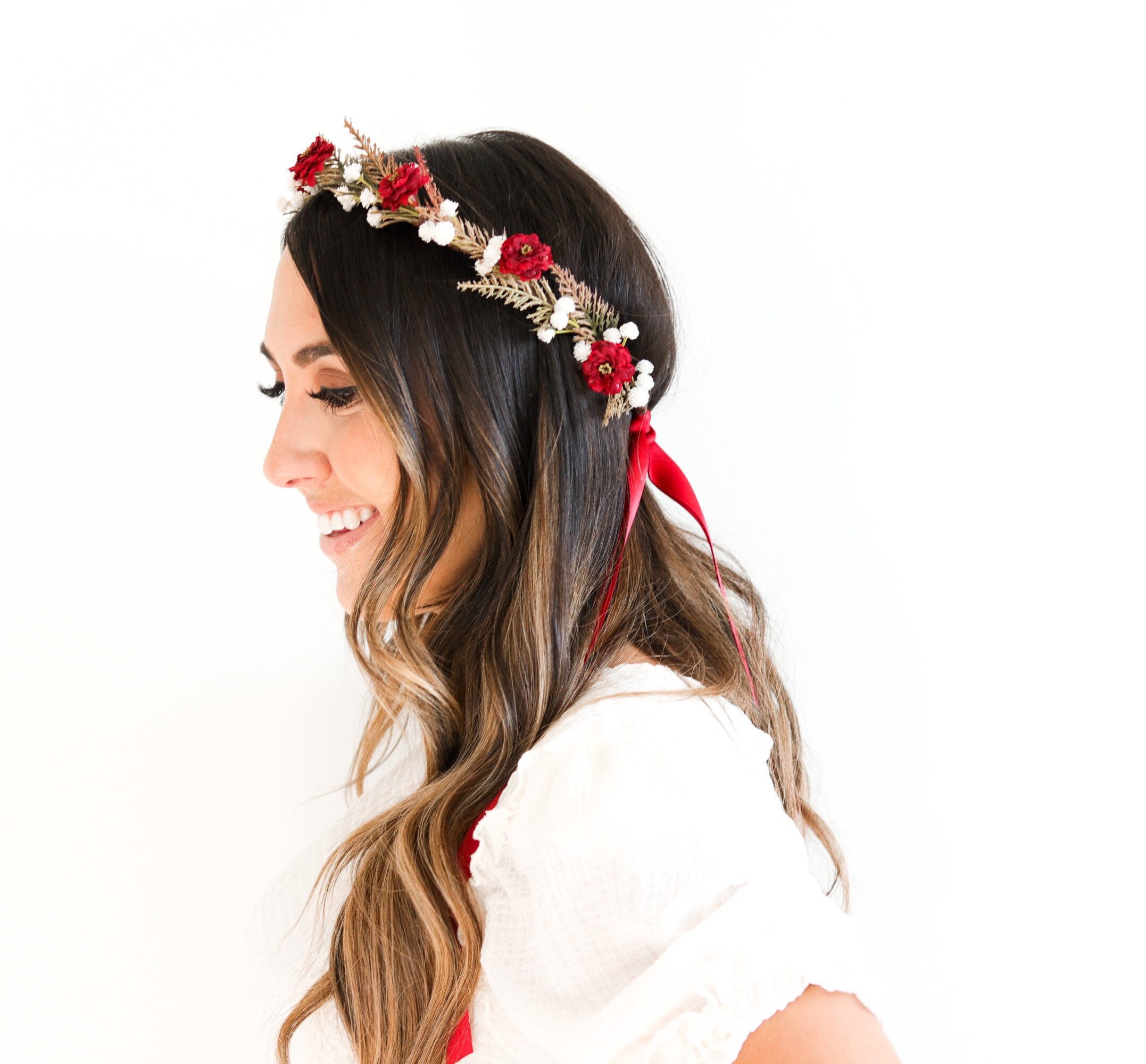 MAROON FLOWER CROWN, Woodsy Crown, Bride, Flower Girl Crown, Bridal ...