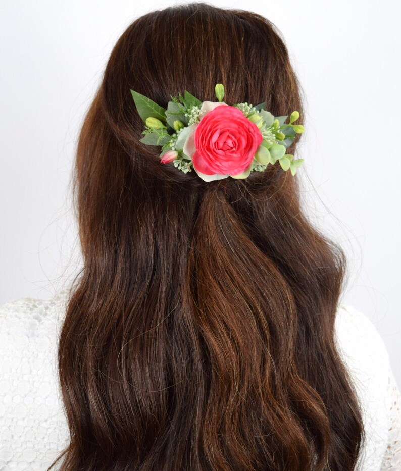 PINK FLOWER COMB, Hair Comb, Bridal Comb, Wedding Comb, Bride Comb ...