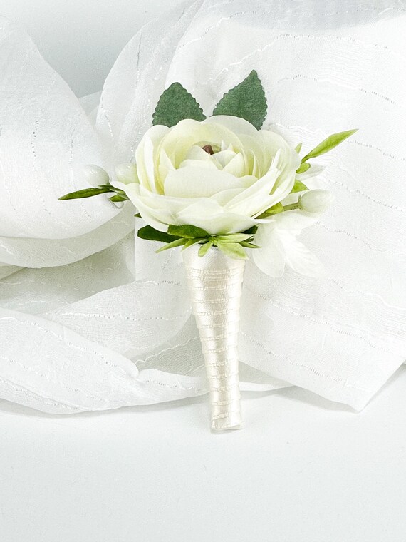 Ivory Ranunculus Boutonniere