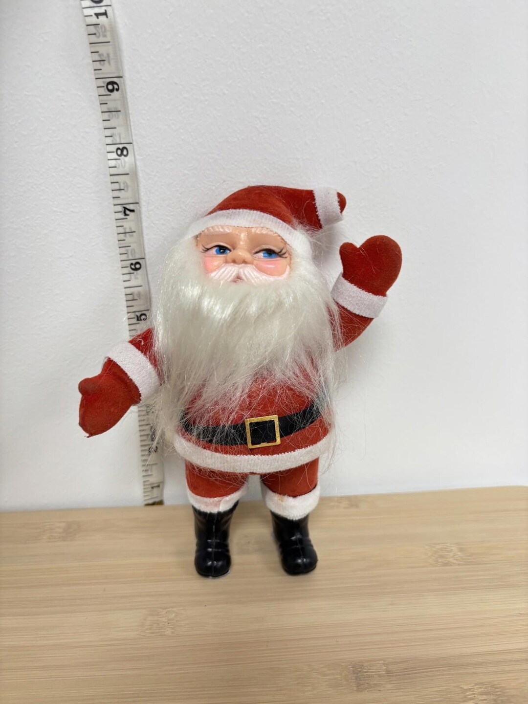 Vtg 7” Flocked Santa Claus Dancing Figurine Felt Plastic MCM Christmas ...