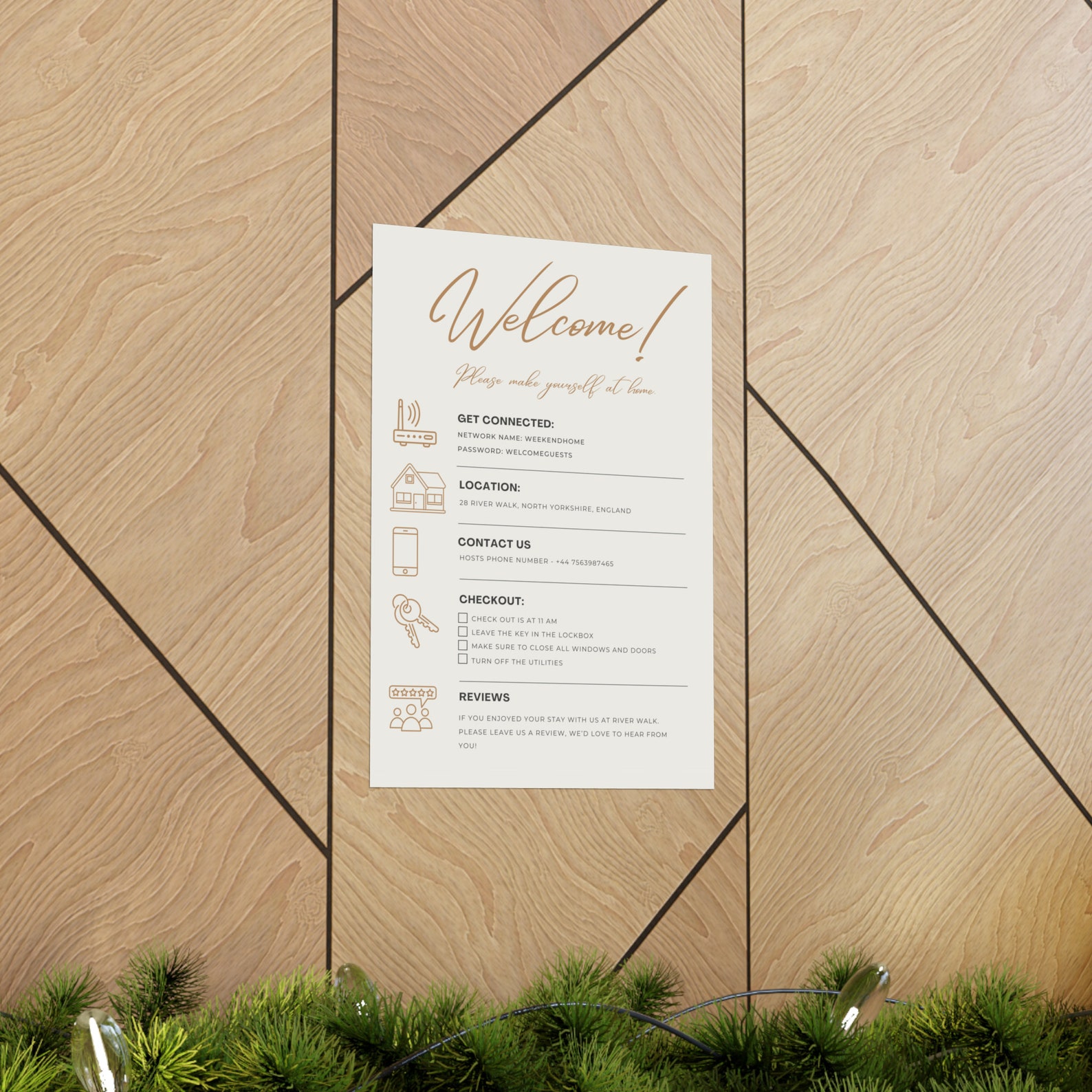 Customisable Physical Welcome Sign for Airbnb Hosts, Personalised ...