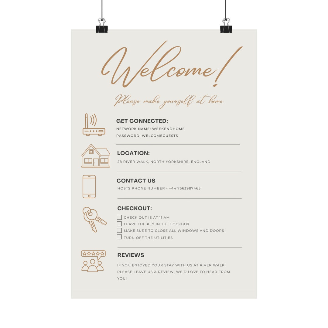 Customisable Physical Welcome Sign for Airbnb Hosts, Personalised ...