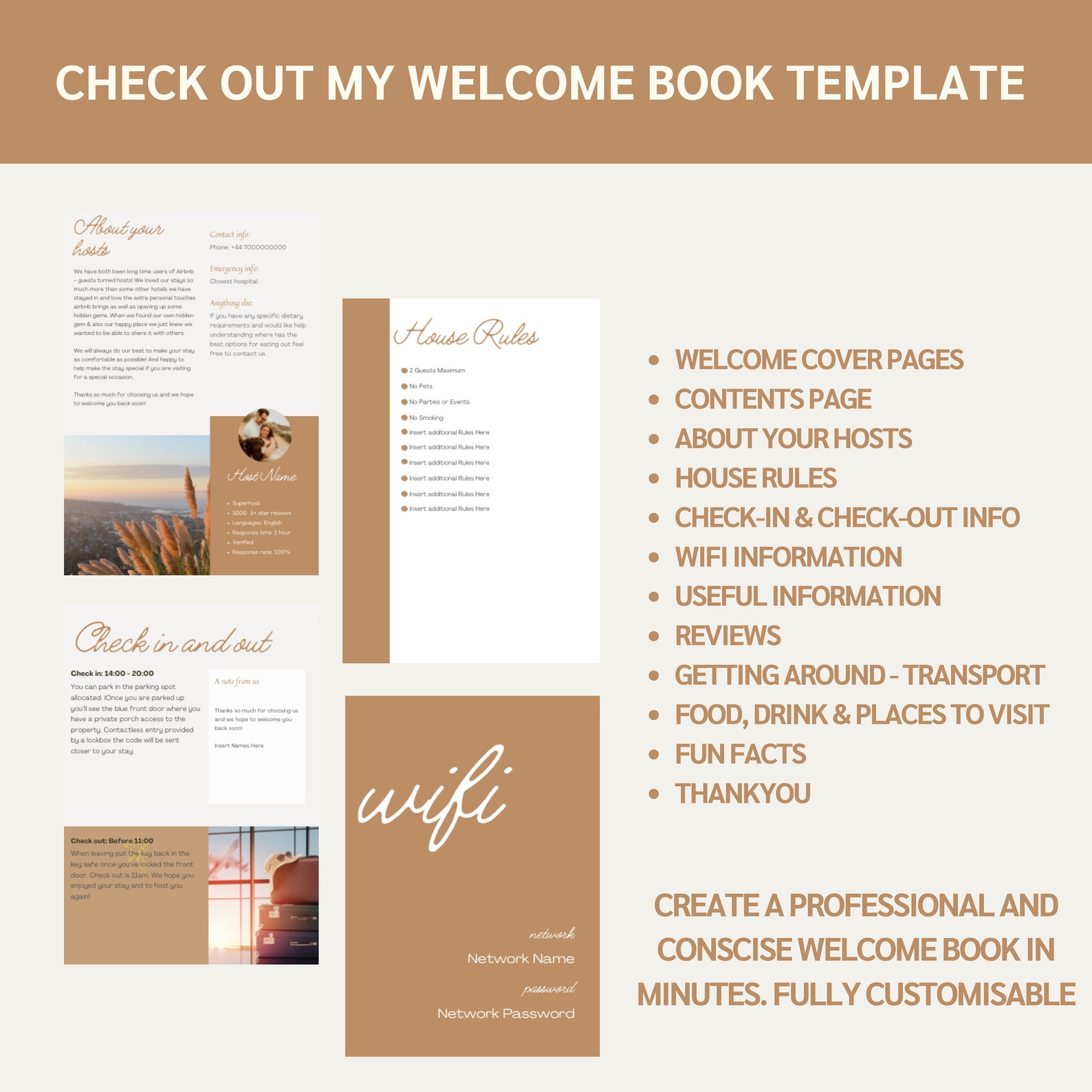 Customisable Physical Welcome Sign for Airbnb Hosts, Personalised ...