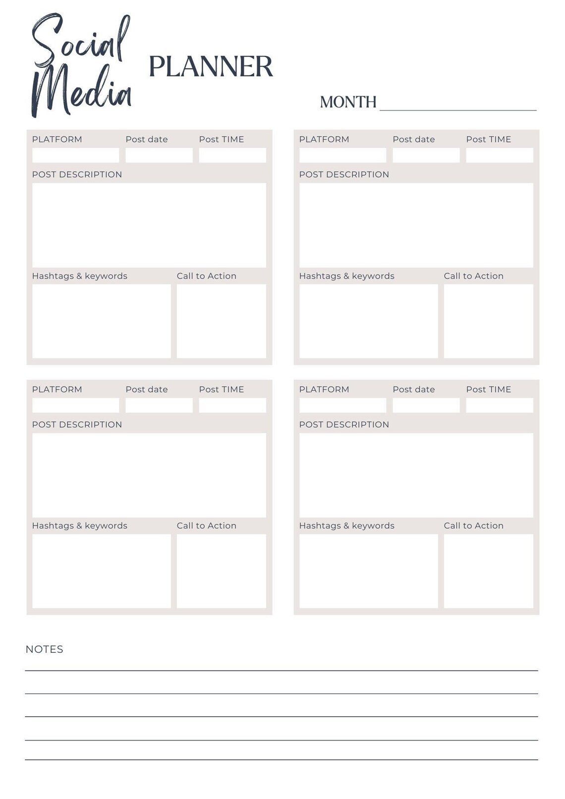 Printable Social Media Planner; Social Media; Instagram; Facebook ...
