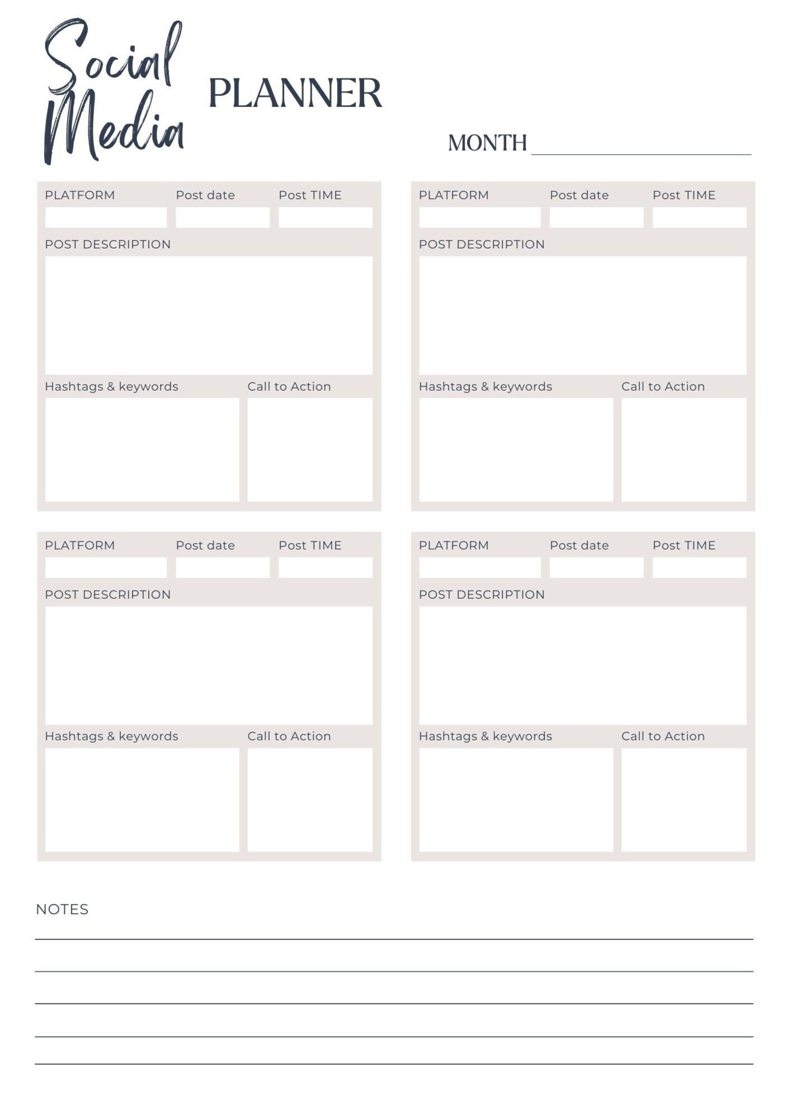 Printable Social Media Planner; Social Media; Instagram; Facebook ...
