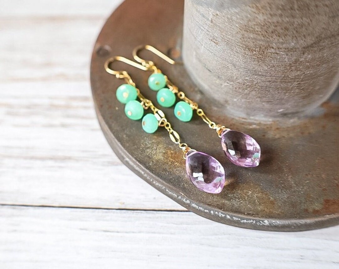 Pink Amethyst and Chrysoprase 14k Gold Fill Earrings, Pink Amethyst ...