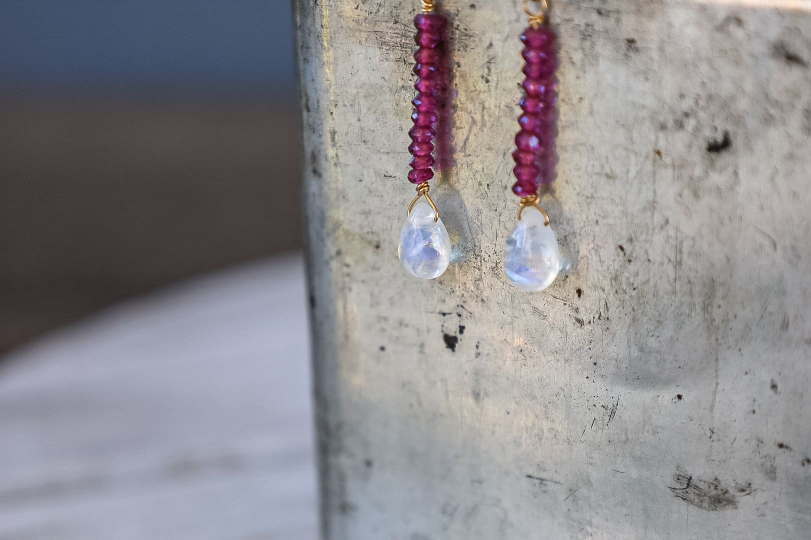 14K Gold Filled Garnet and Moonstone Earrings, January Birthstone ...