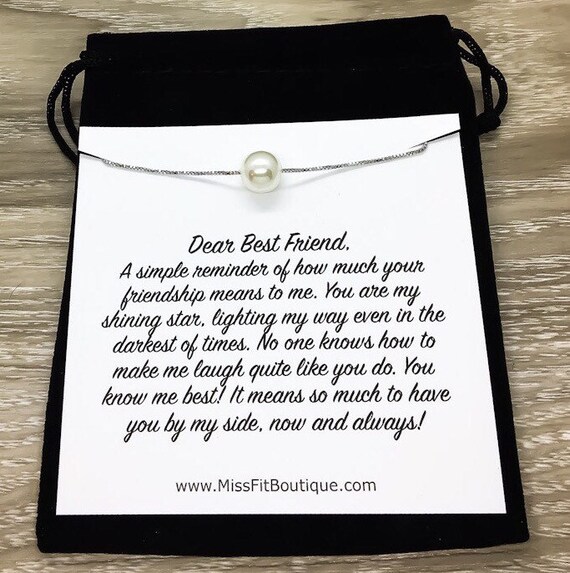 Dear Best Friend Card Silver Pearl Necklace Friendship | Etsy