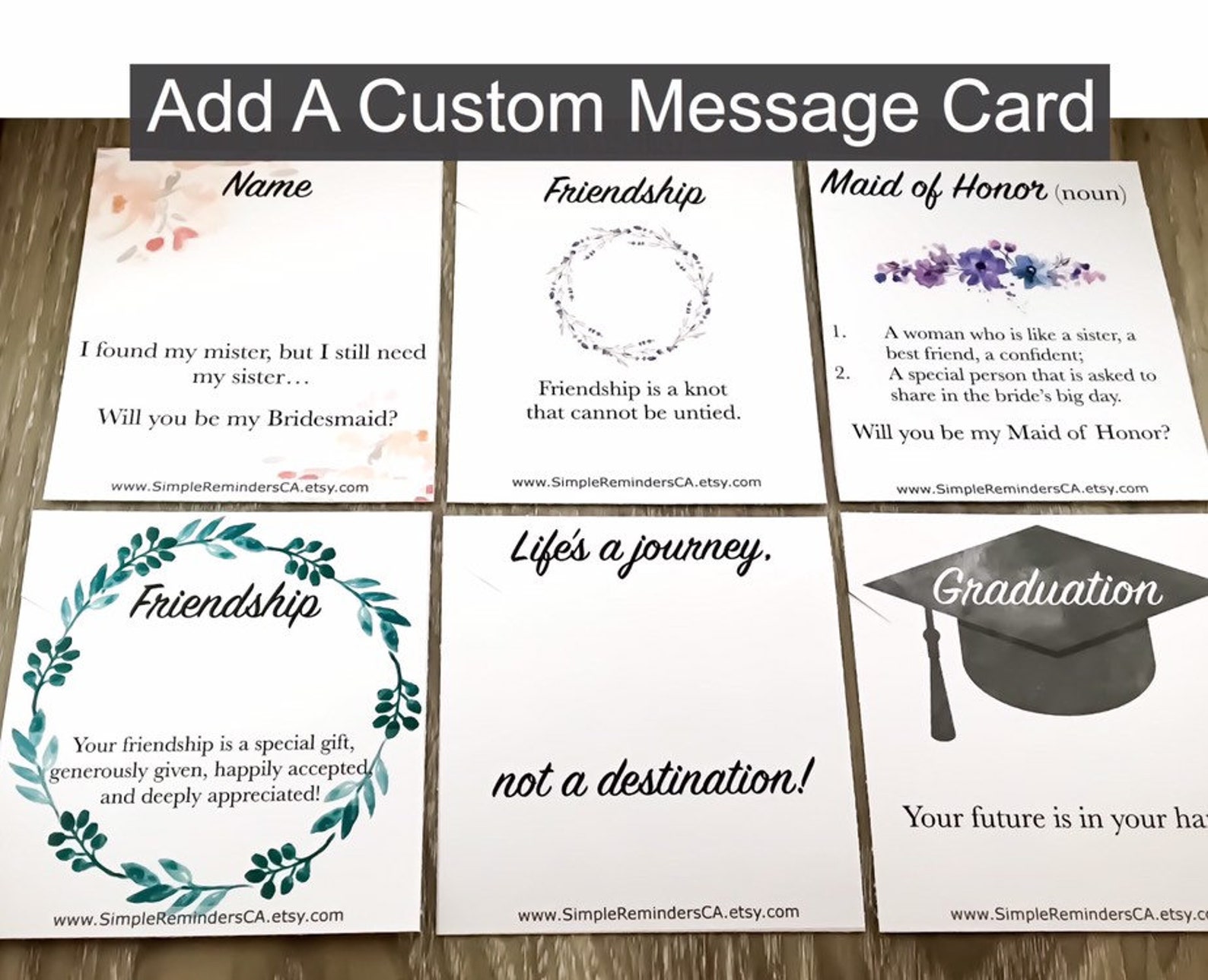 Add on Custom Message Card Personalized Jewelry Gifts - Etsy Canada