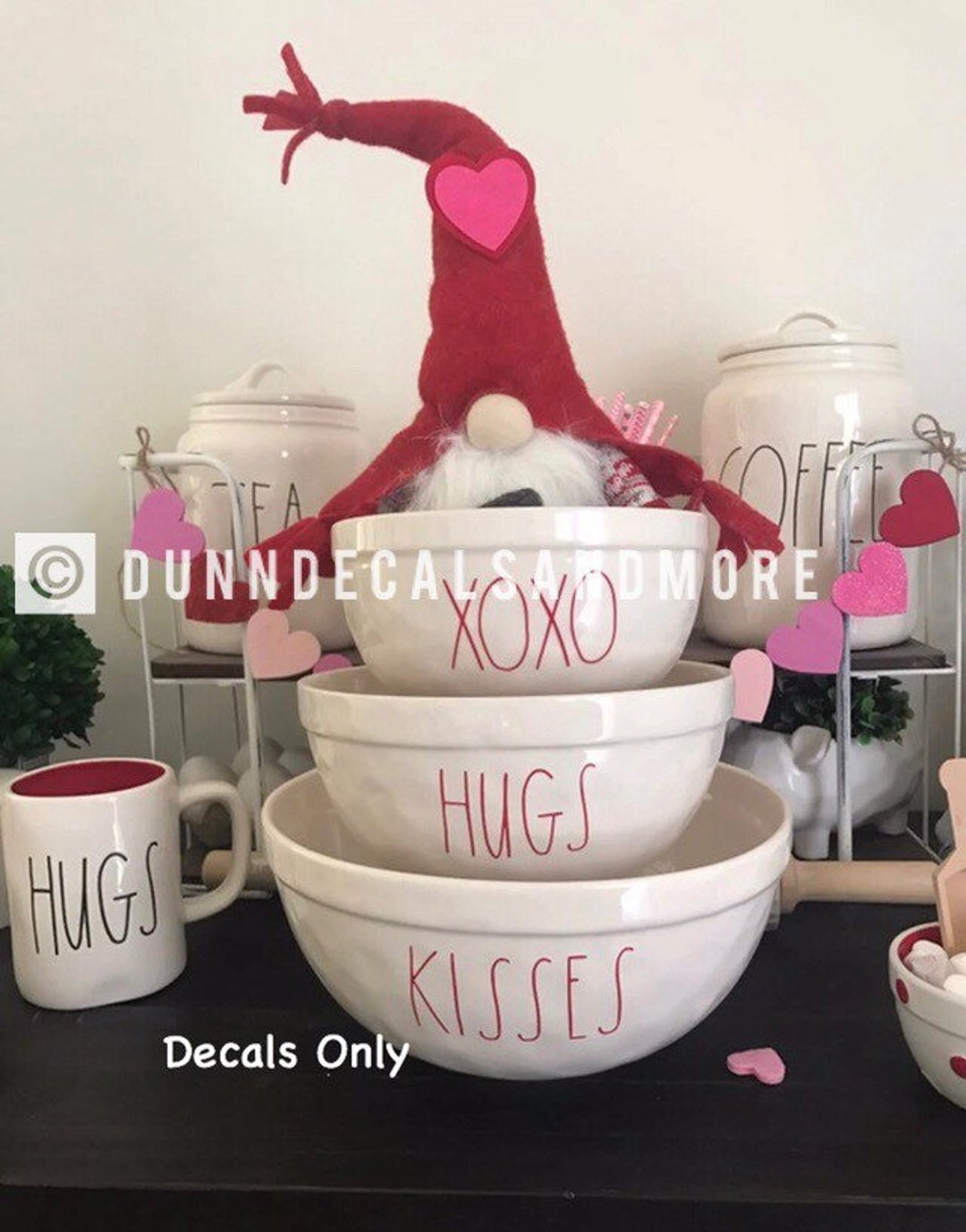 Rae Dunn Inspired Valentine's Decals for Mixing Bowls- Xoxo Hugs Kisses ...