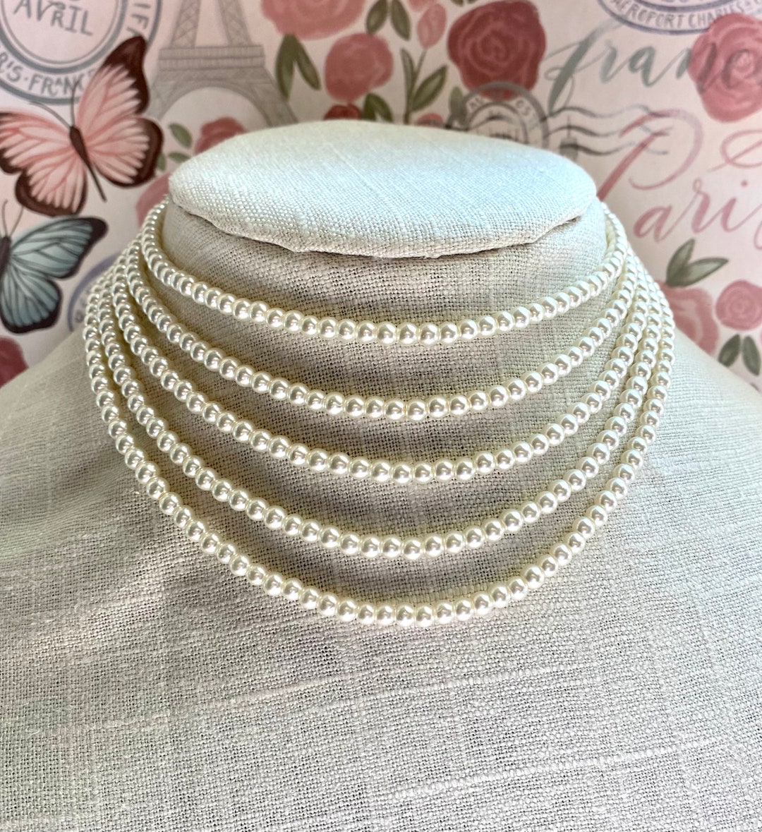 5 Strand Pearl Necklace, Multi Strand Pearl Choker Necklace, 5 Layer ...