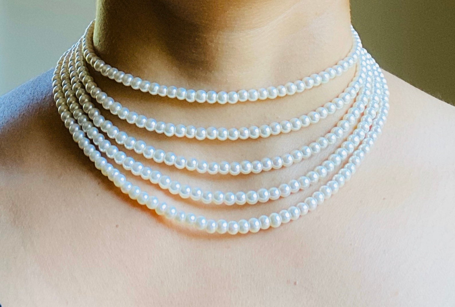5 Strand Pearl Necklace Multi Strand Pearl Choker Necklace 5 - Etsy