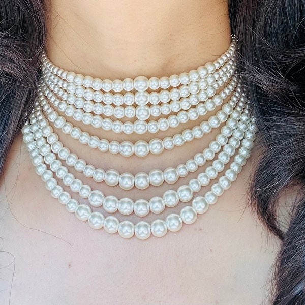 Multi Layer Pearl Choker Necklace - Etsy
