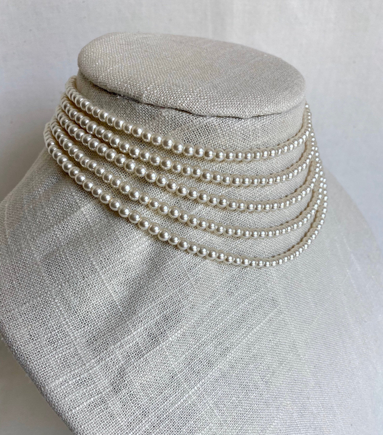 5 Strand Pearl Necklace, Multi Strand Pearl Choker Necklace, 5 Layer ...