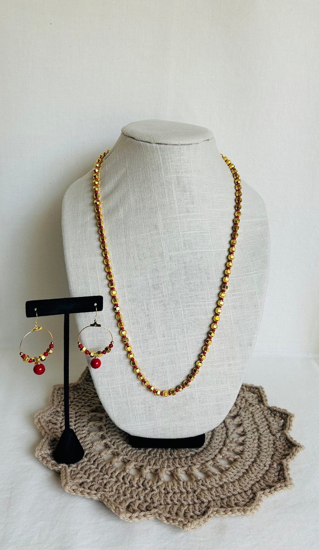 Marathi Mohanmaal Jewelry: Golden Faceted Bead Necklace & Earrings - Etsy