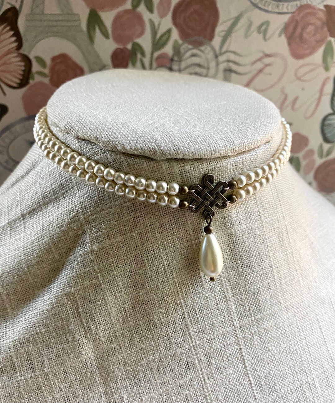 Teardrop Pearl Choker, Celtic Knot, Edwardian Style - Etsy