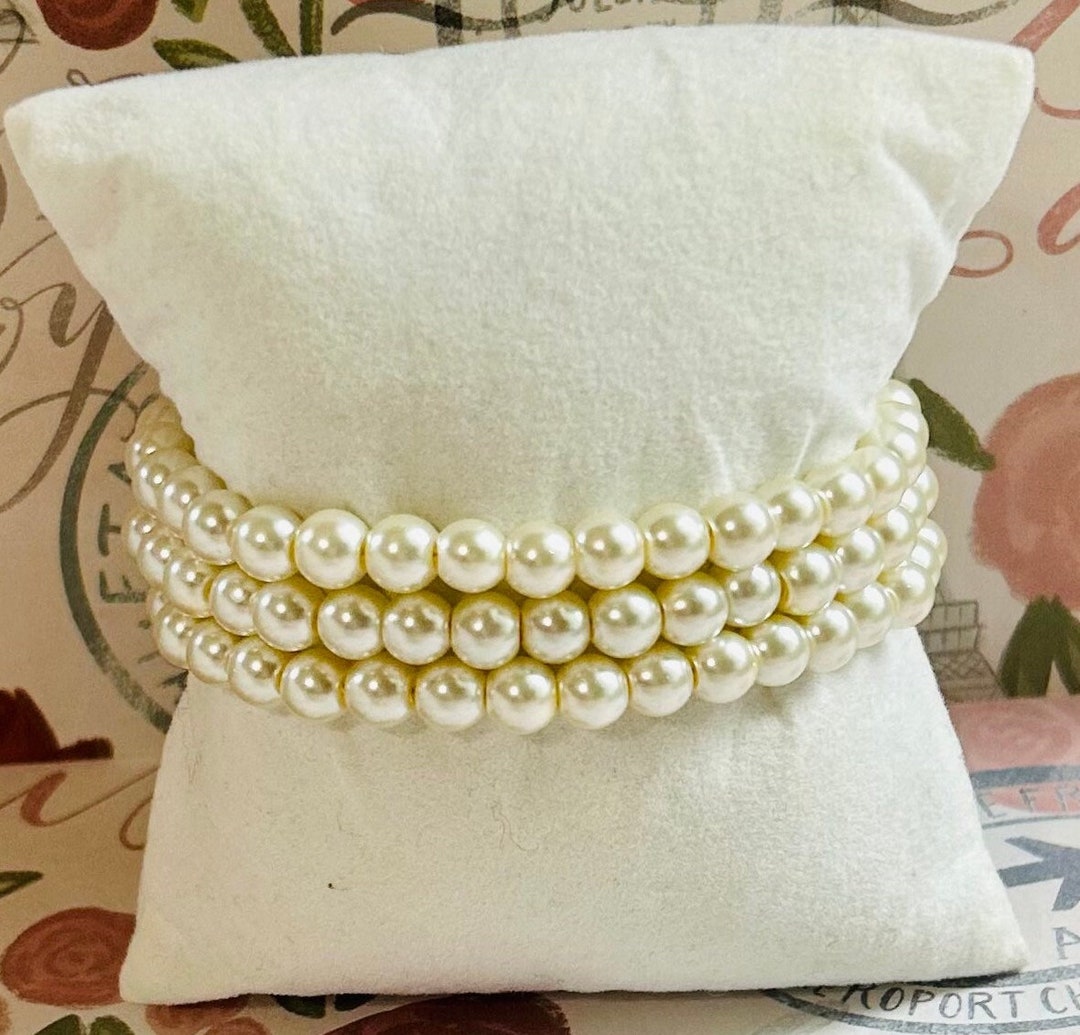 3 Strand Pearl Bracelet, Pearl Bracelet, 3 Layer Pearl Bracelet, Layered Pearl Bracelet, Glass ...