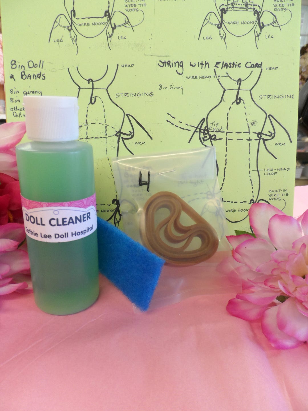 Cathie Lee Doll Cleaner Kit: 4 Oz Bottle & Rubberbands - Etsy