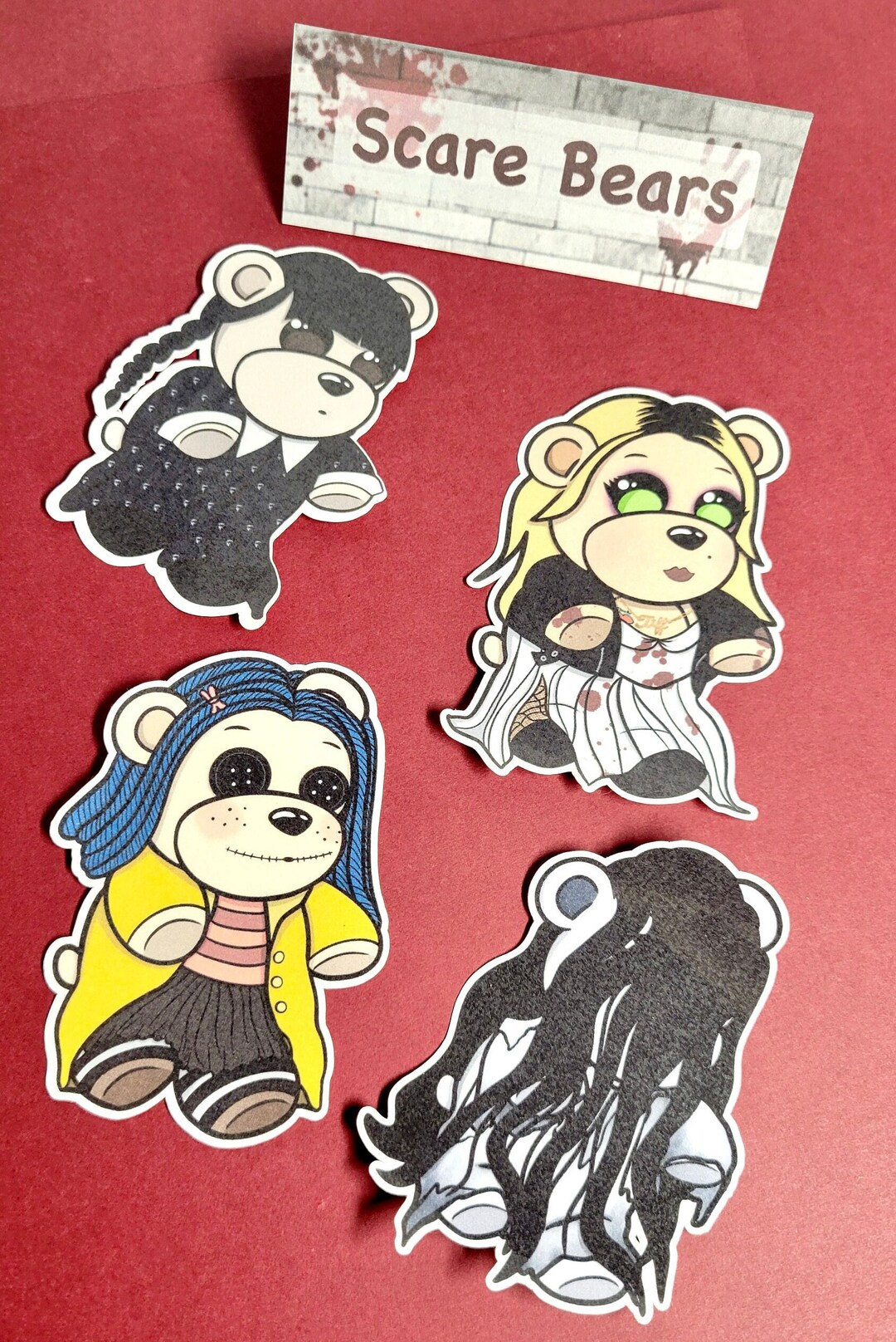 4 Scare Bear Sticker Pack, Horror Ladies, Teddy Bear Stickers, Scary ...
