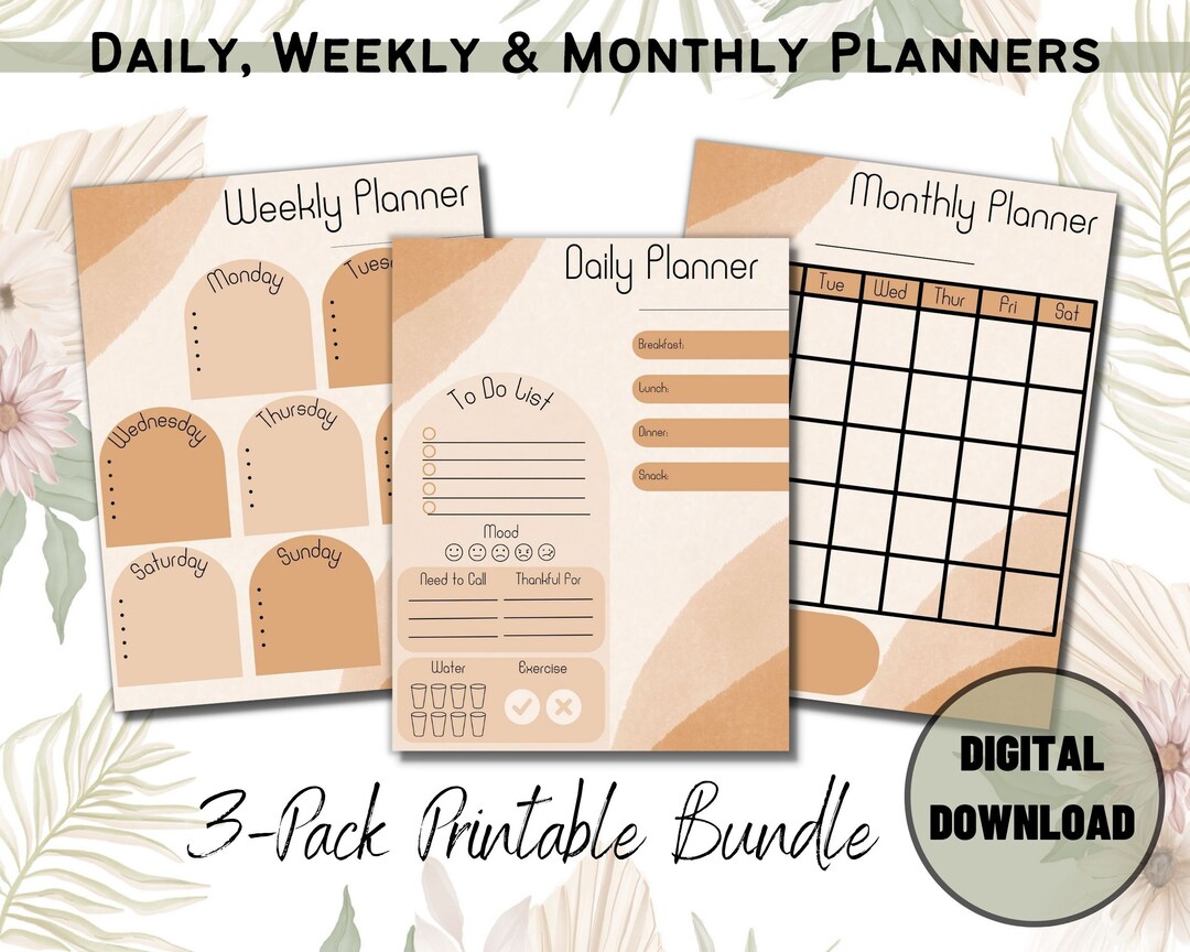 Wave Daily Planner, Weekly Planner, Monthly Planner, Printable Planner ...