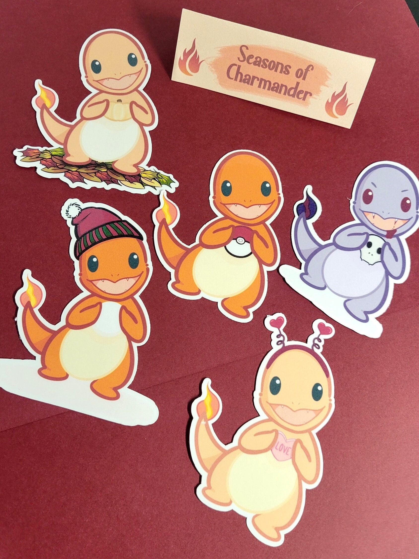 5 Seasons of Charmander Sticker Pack, Pokémon, Anime, Vinyl, Christmas ...