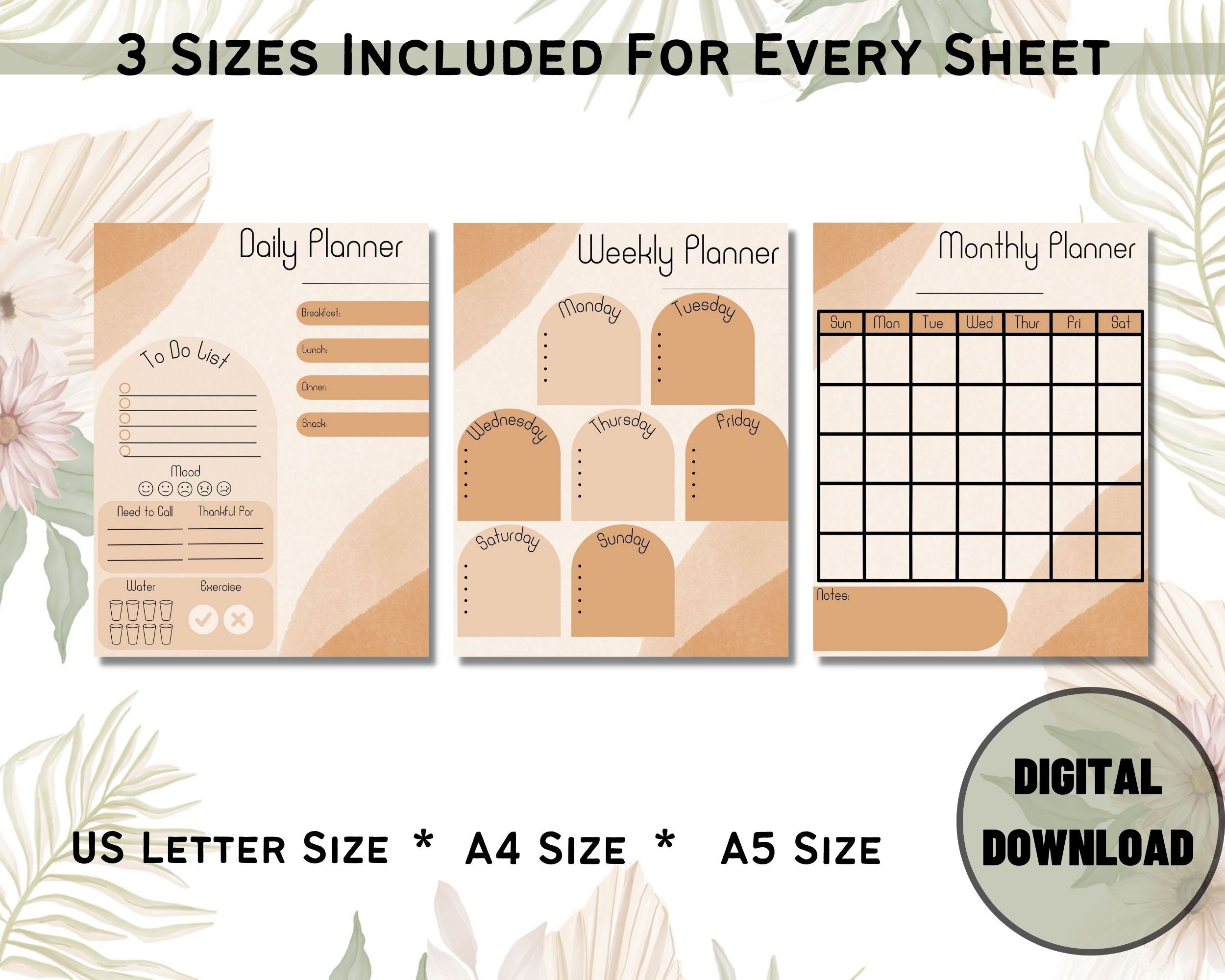 Wave Daily Planner, Weekly Planner, Monthly Planner, Printable Planner ...