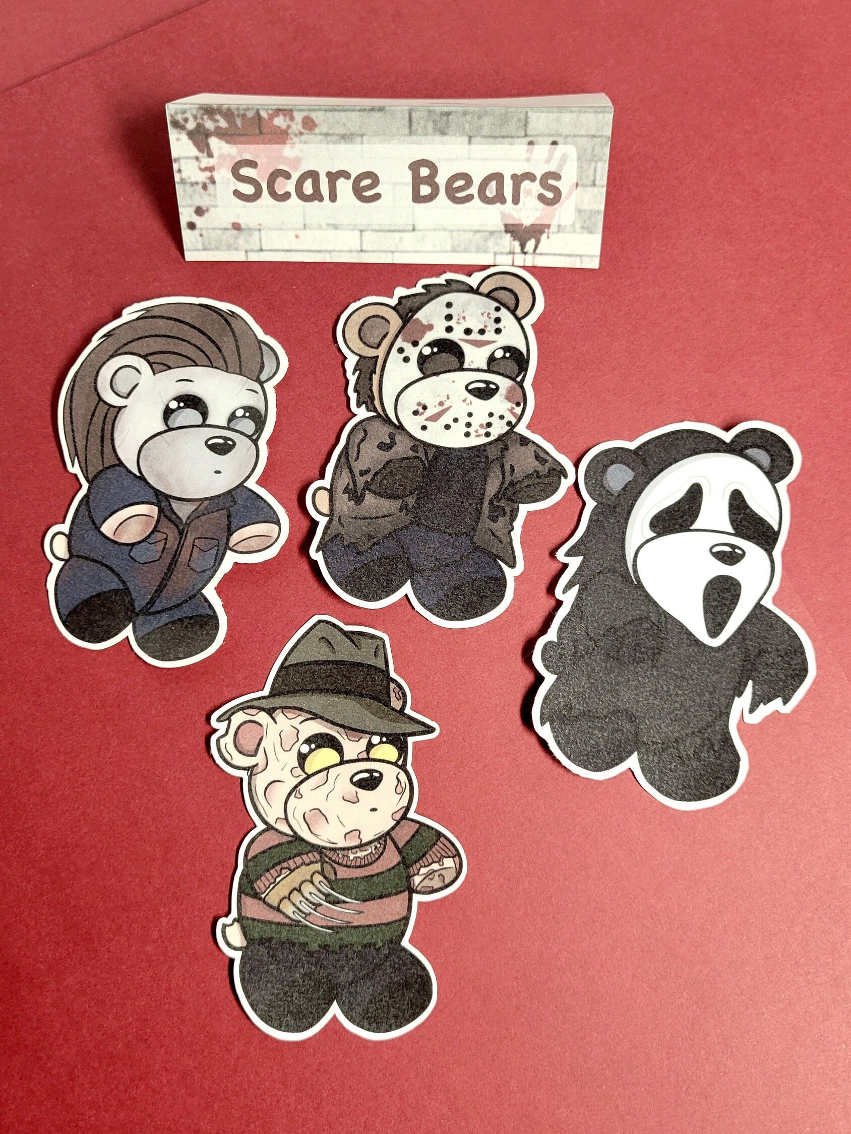 4 Scare Bear Slasher Sticker Pack, Horror, Teddy Bear Stickers, Scary ...