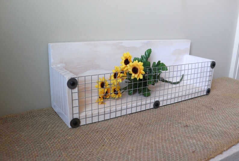 White Shelf Wood Box With Wire Ledge Farmhouse Style Hanging - Etsy