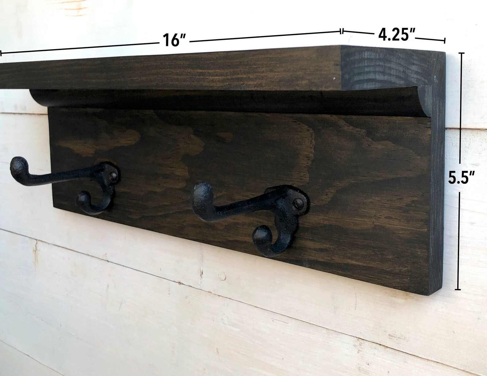 16 Inch Coat Rack With Shelf Wall Mount Wood Shelf With Coat - Etsy