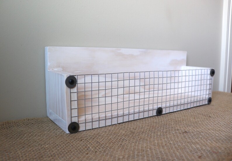White Shelf Wood Box With Wire Ledge Farmhouse Style Hanging - Etsy