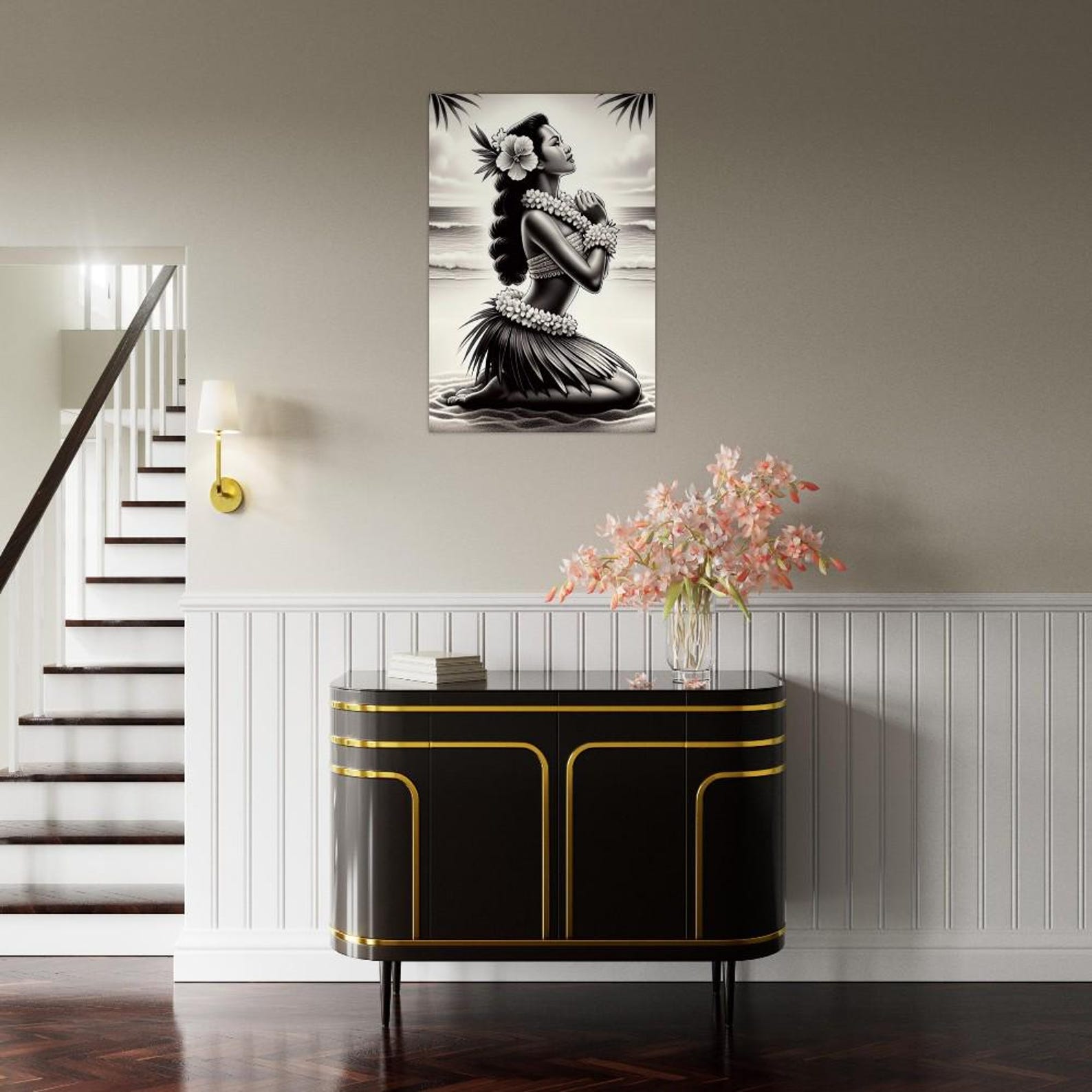 Elegant Hula Dancer Poster | Black and White Greyscale Beach Art ...