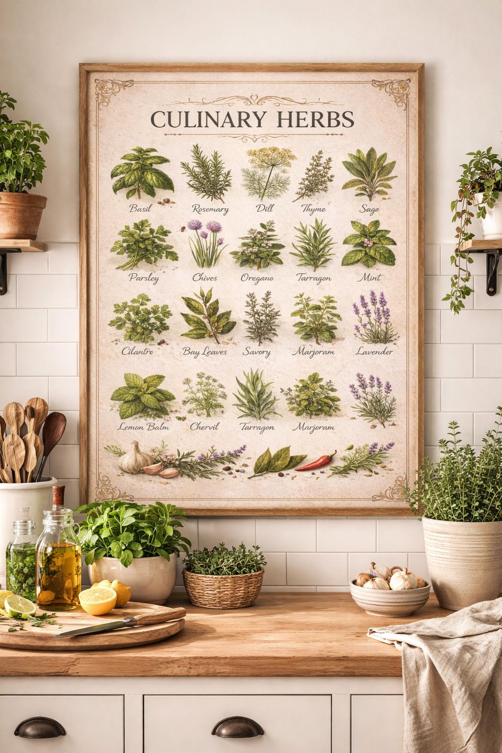 Vintage Culinary Herbs Chart Poster – Botanical Kitchen Art Print - Etsy