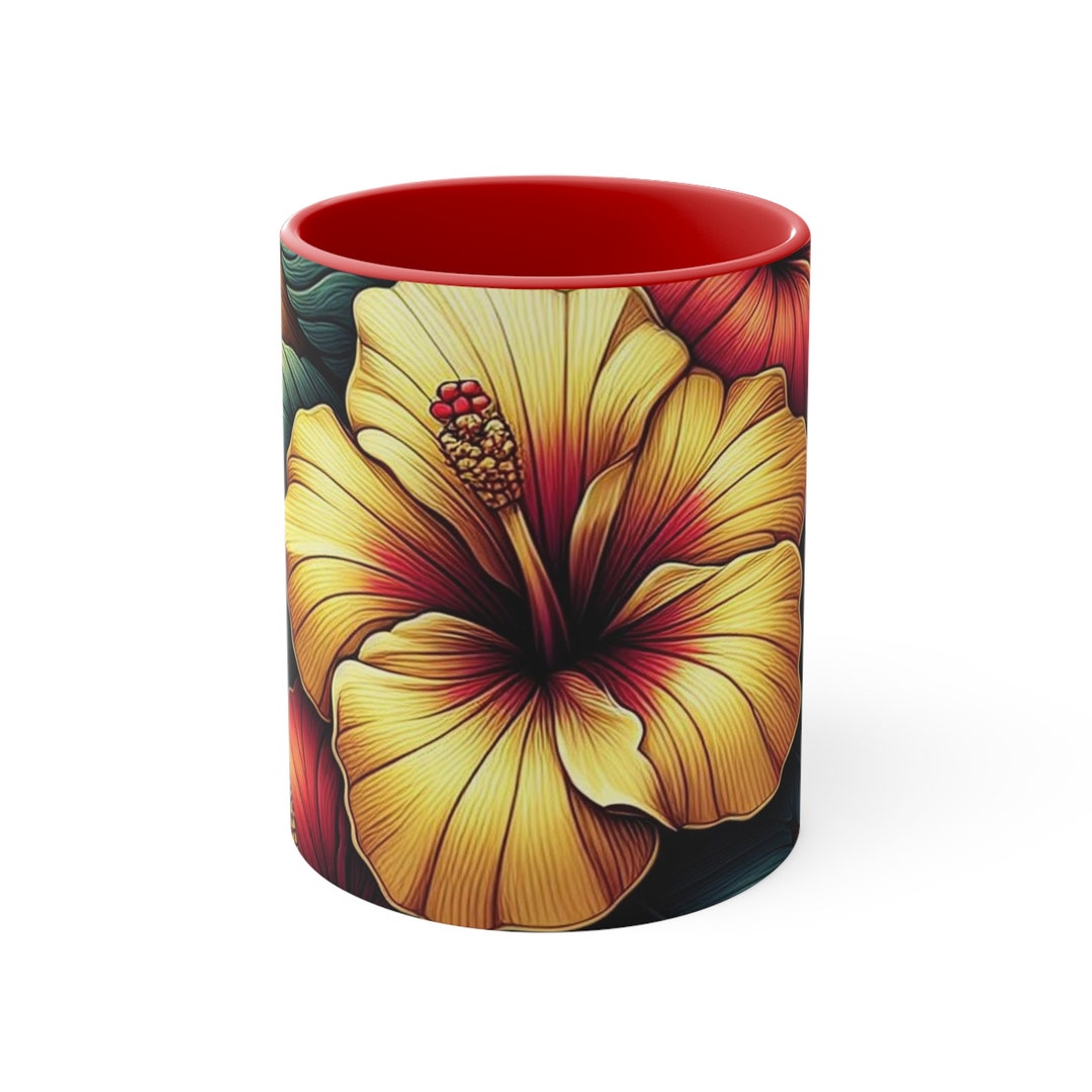 Vibrant Hibiscus Bliss 11 Oz Ceramic Mug - Beautiful Tropical Cup for ...