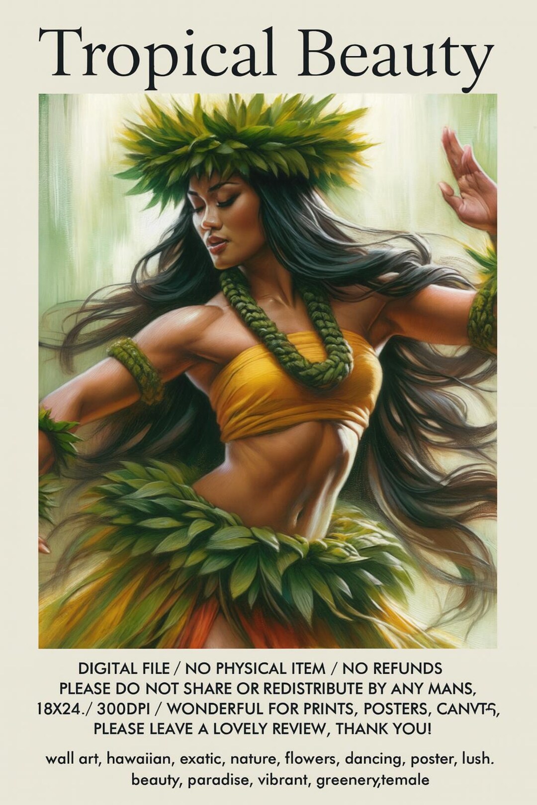 Tropical Grace – Hula Dancer Digital Wall Art (18x24) - Wall Art - Hula Gallery Wall- Instant ...