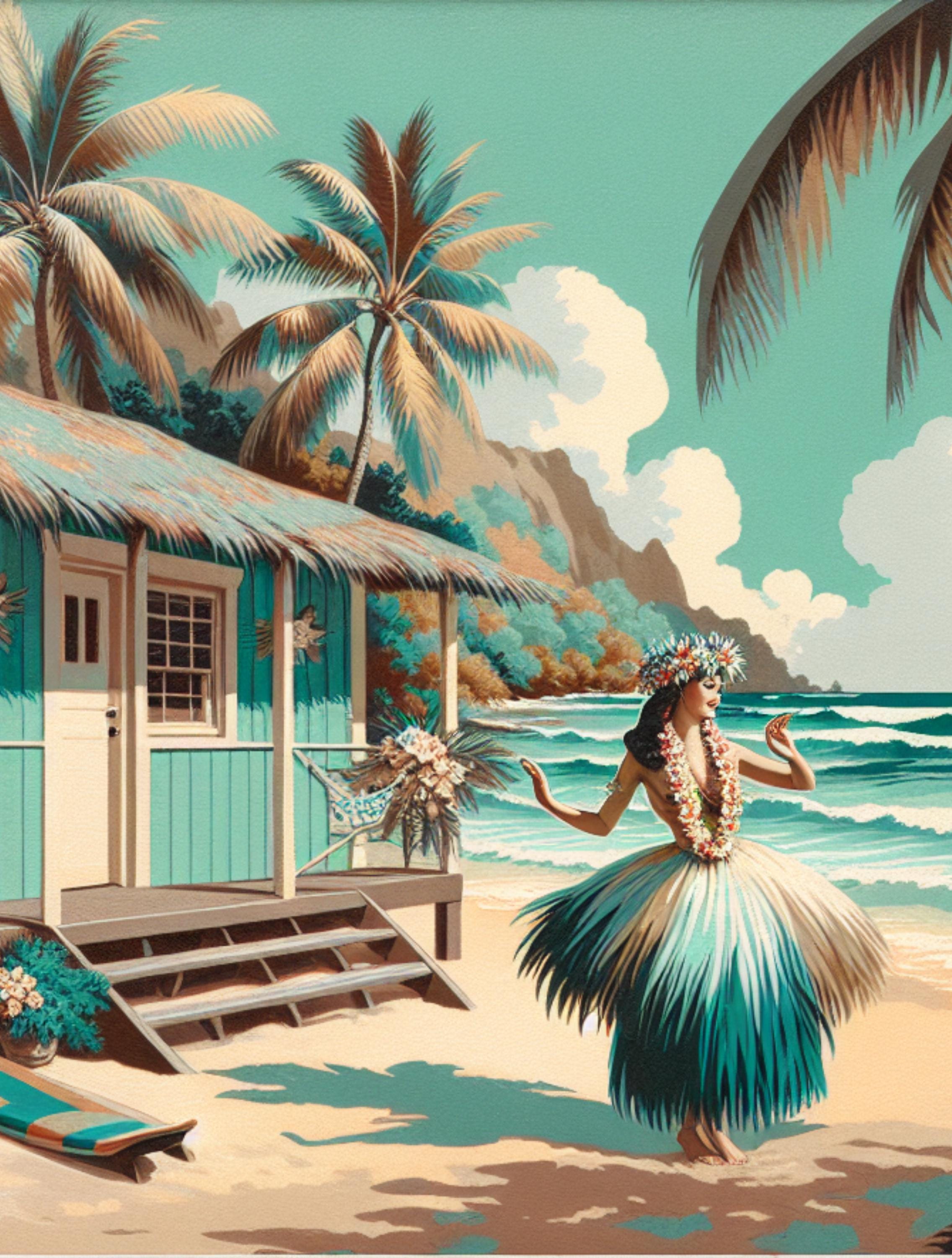 Vintage Hawaiian Hula Print | 18x24 Tropical Bungalow Poster | Instant ...