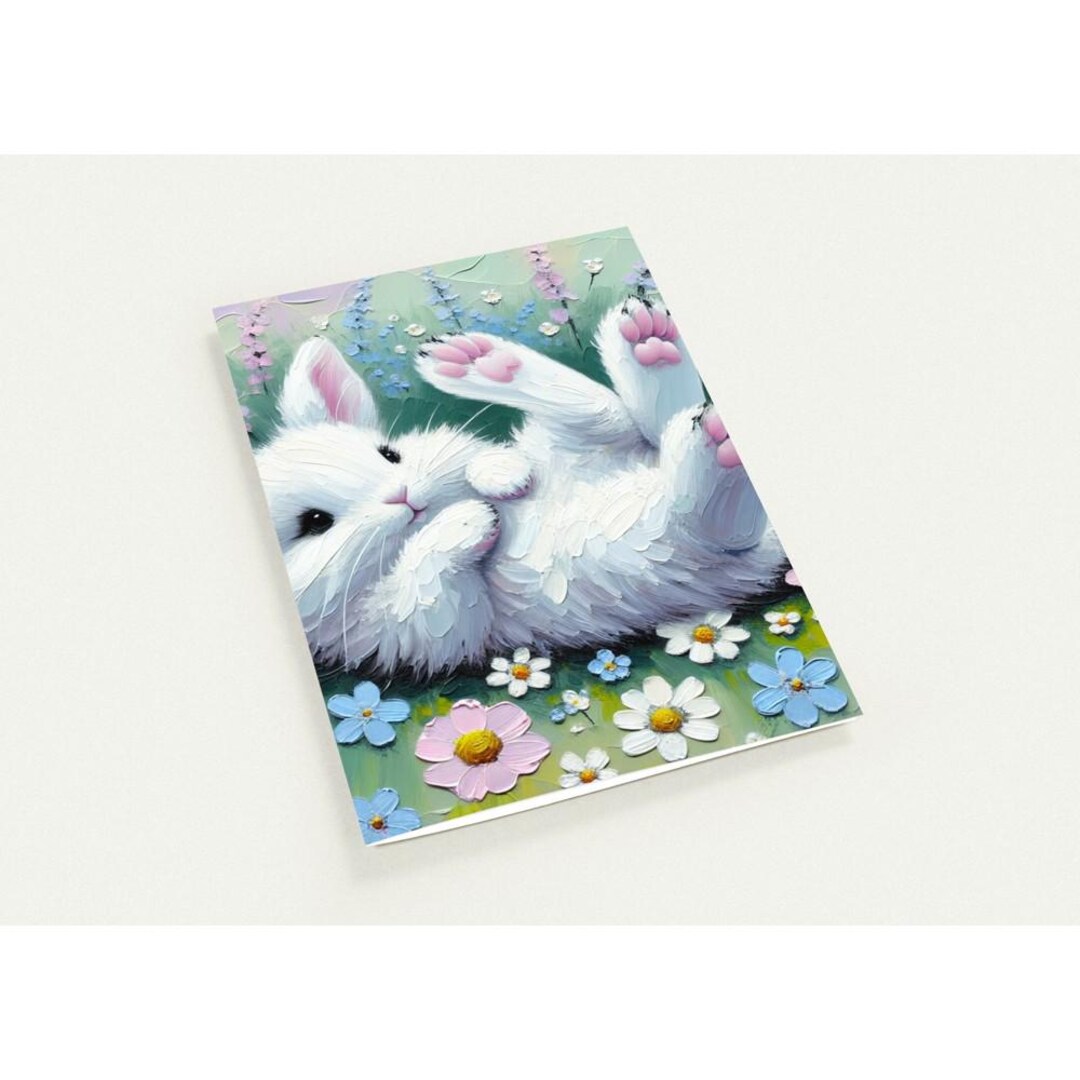 Fluffy White Bunny Greeting Cards - Pack of 10 - Cute Wildflower Design ...