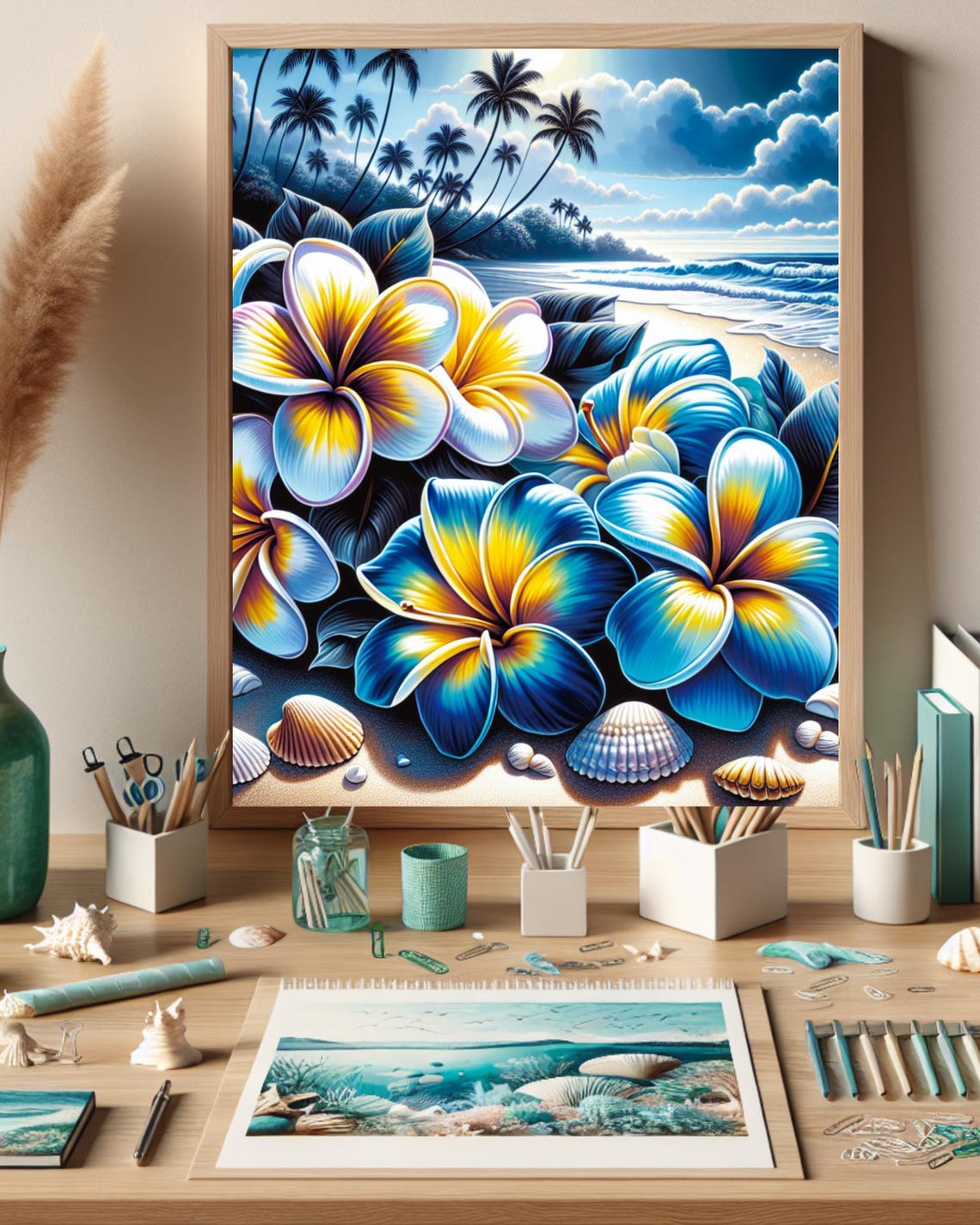 Beach Plumeria Lei Print: Tropical Hawaiian Wall Art (PNG Digital ...