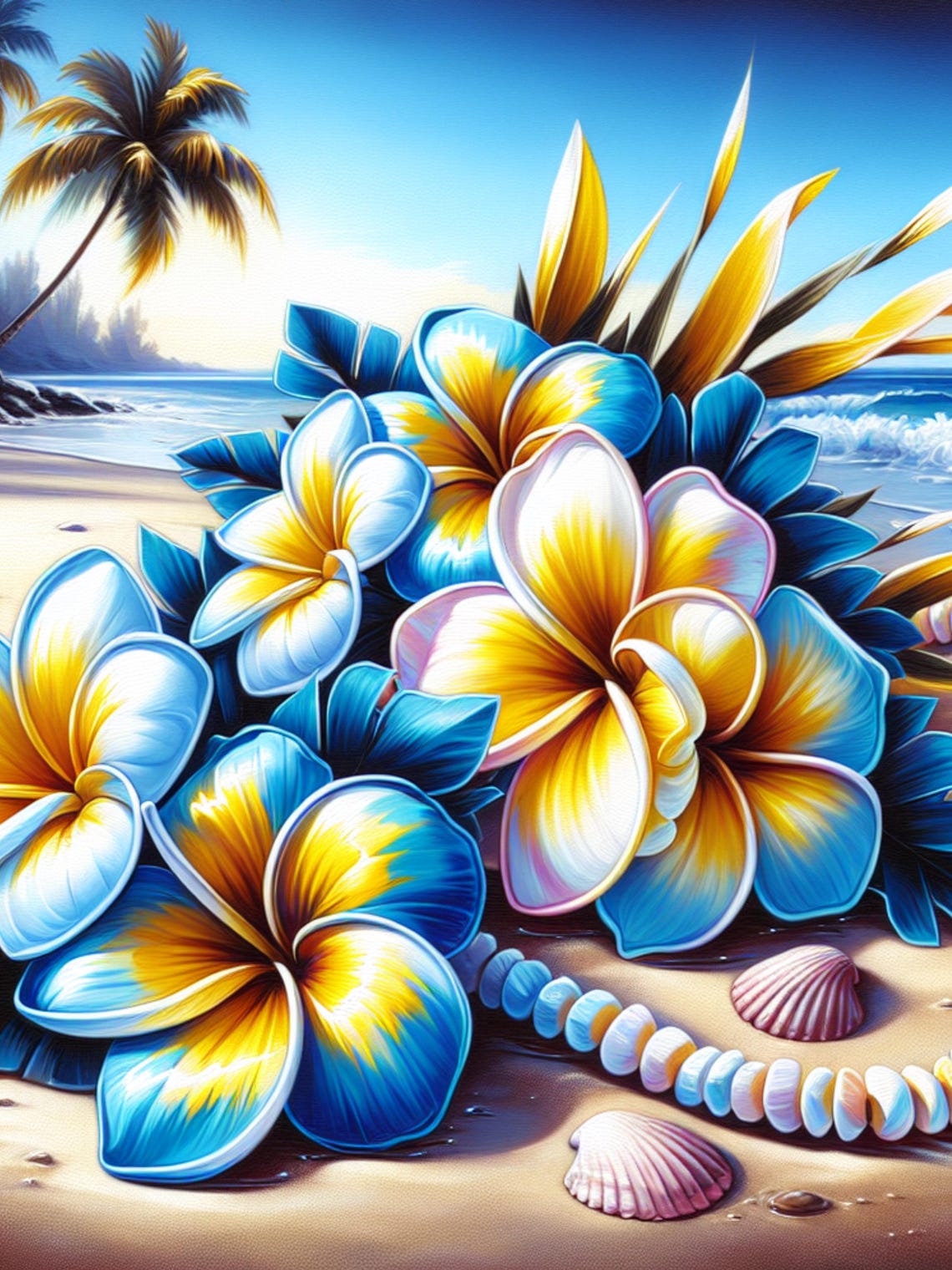 Beach Plumeria Lei Print: Tropical Hawaiian Wall Art (PNG Digital ...