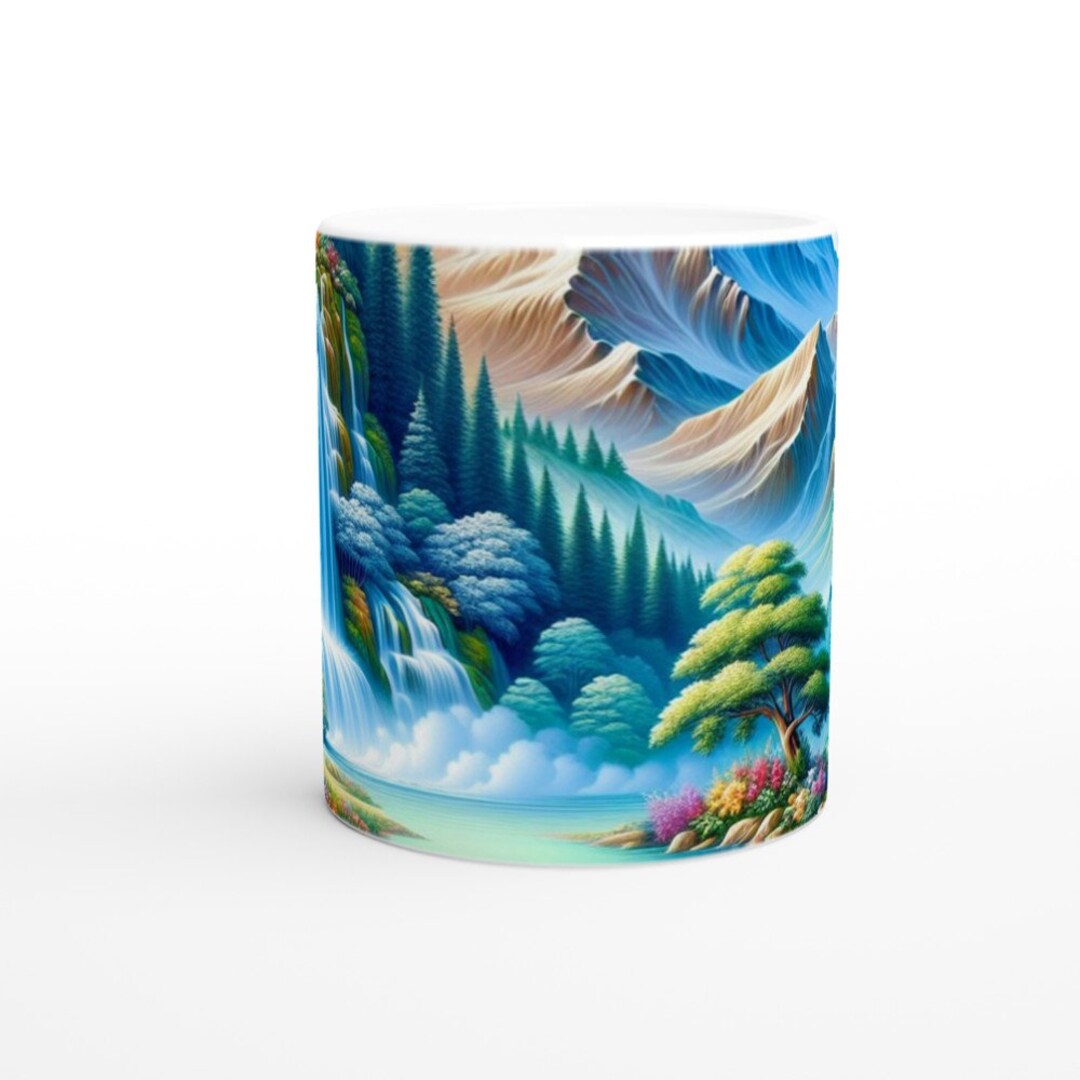Nature's Cascade: Waterfall Landscape Ceramic Mug – Experience Serenity ...