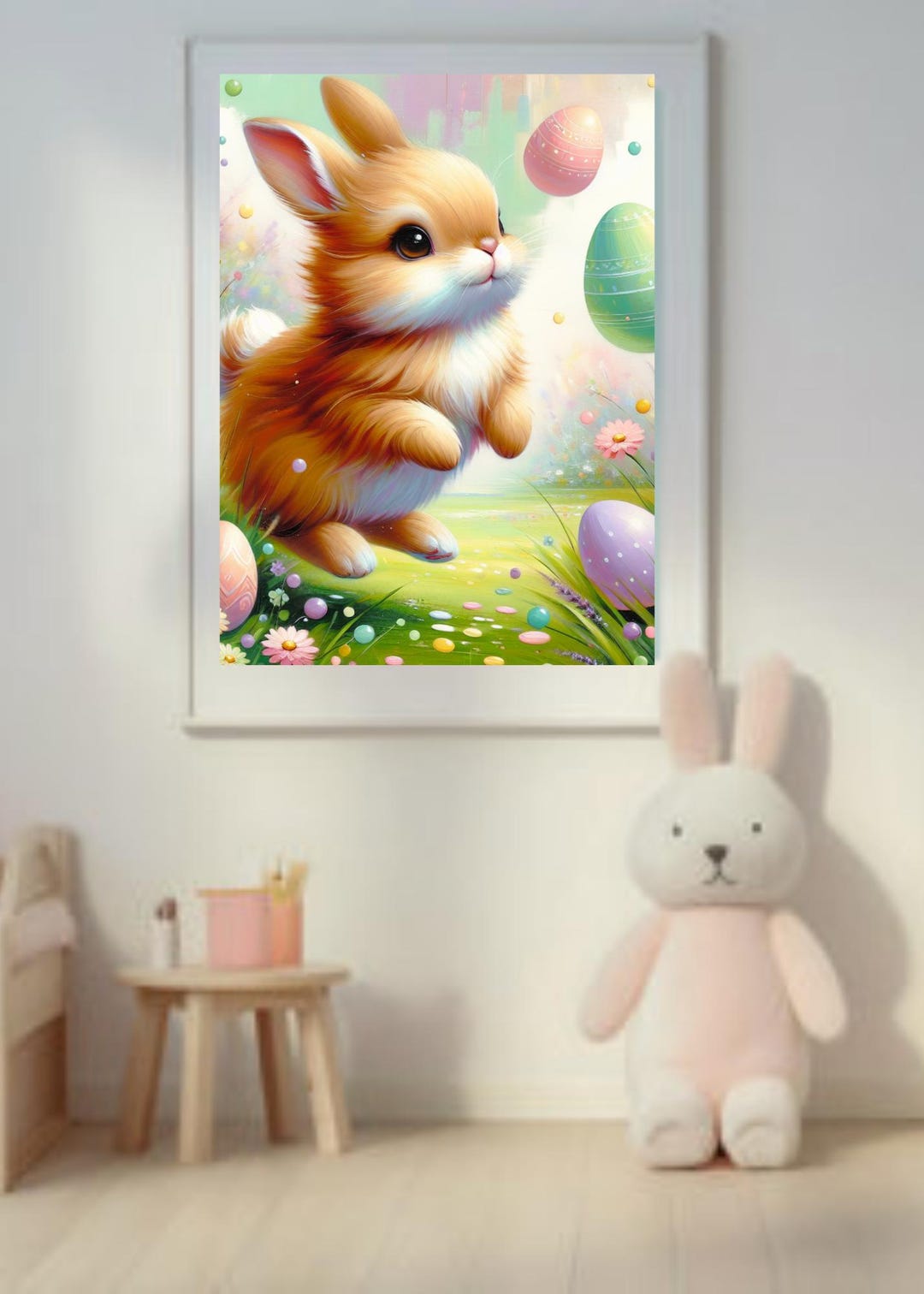 Cute Bunny With Easter Eggs Printable - Resizable Easter Art - Instant ...